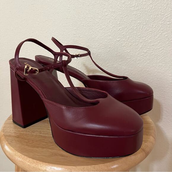 Larroude | Shoes | Larroude Pixie T Strap Platform Pumps Heels In Wine ...